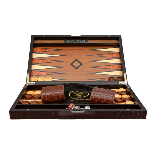 Backgammon Set - Dark Crocodile Engraved 15inch | Brain Spice