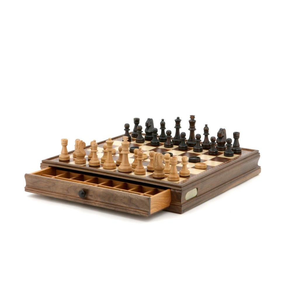 Chess & Checkers Set - With Drawers And Chess Piece Compartments 15inch ...